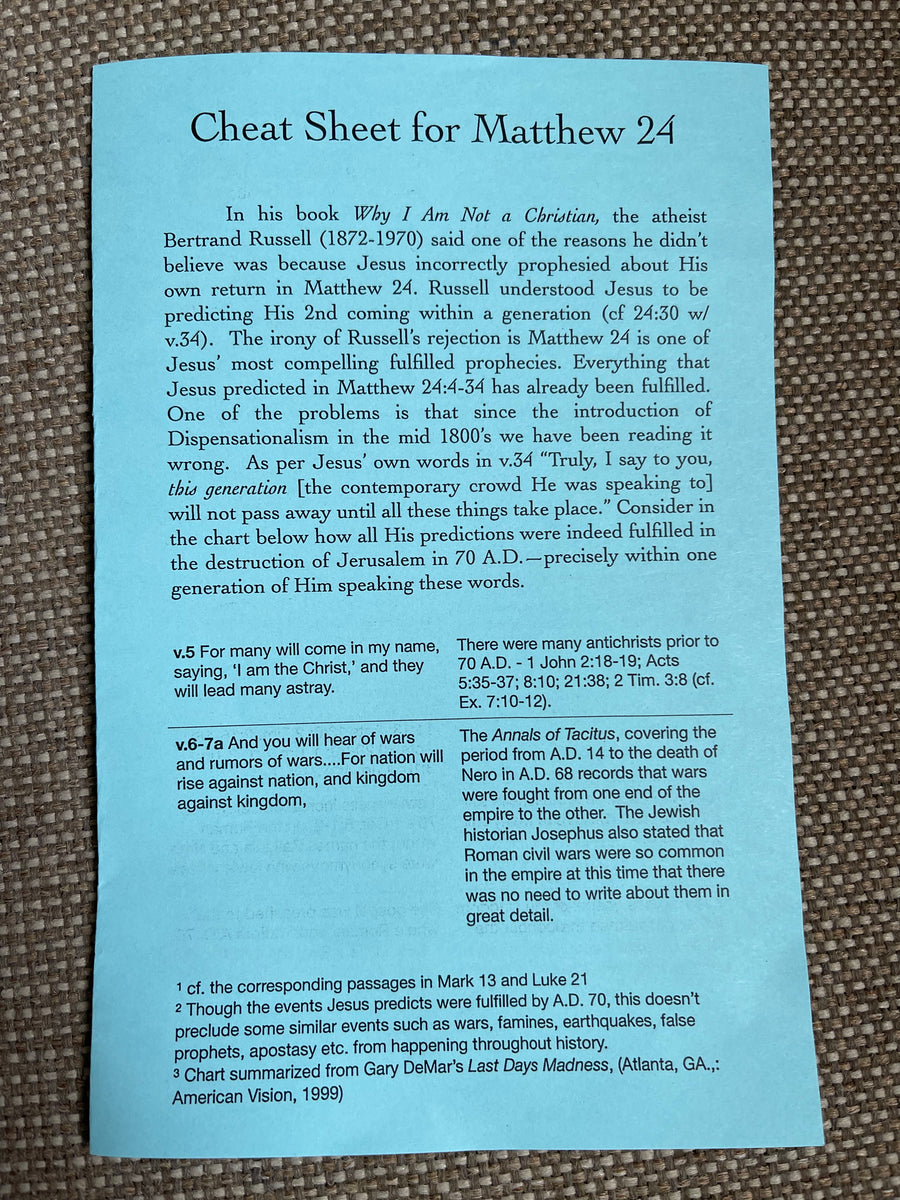 Matthew 24 Cheat Sheet - PDF - The Reformed Sage