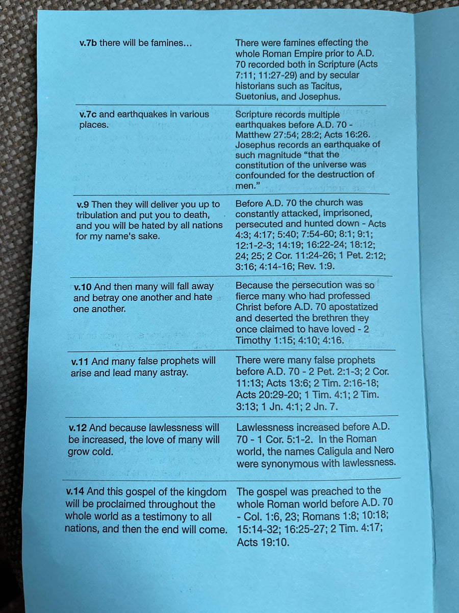 Matthew 24 Cheat Sheet - PDF - The Reformed Sage
